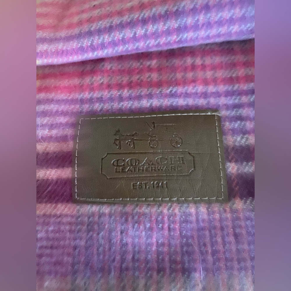 Coach Scarf Pink Purple Plaid With Leather Tag - Gem